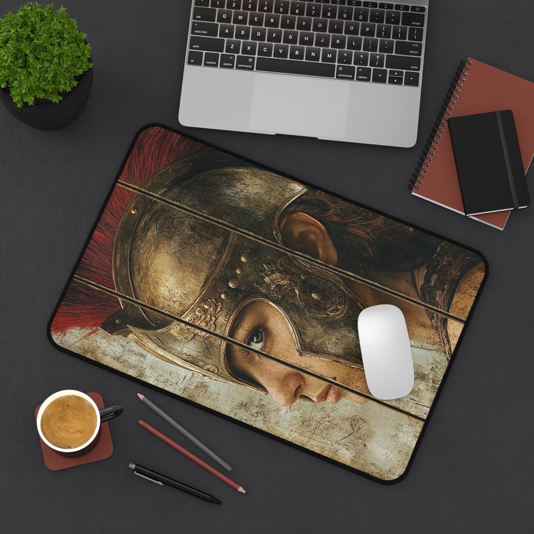 Ancient Warrior Woman Mouse Pad, Historic Roman Helmet Desk Mat, Brave ...