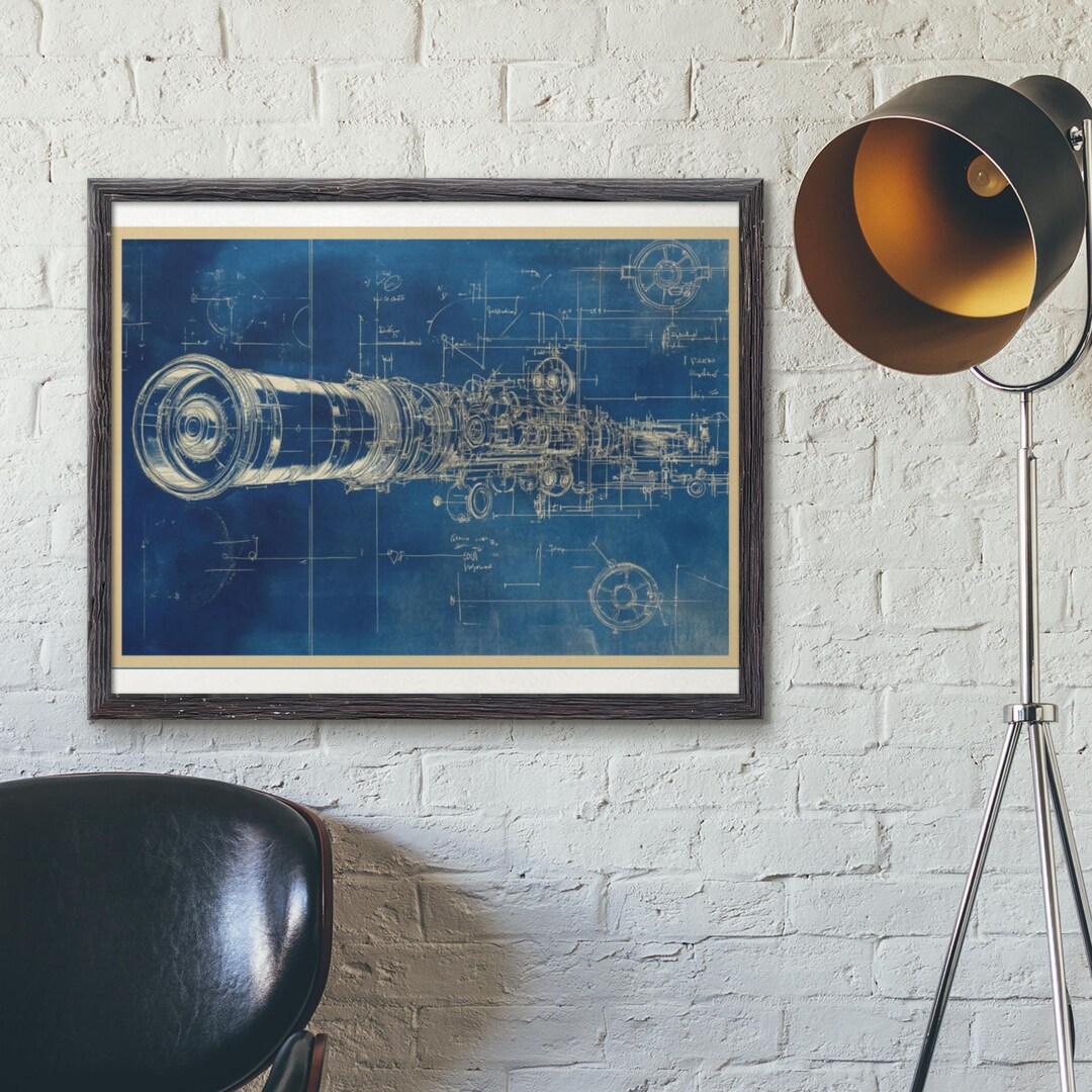 Engineering Blueprint Wall Art Print, Vintage Mechanical Poster ...