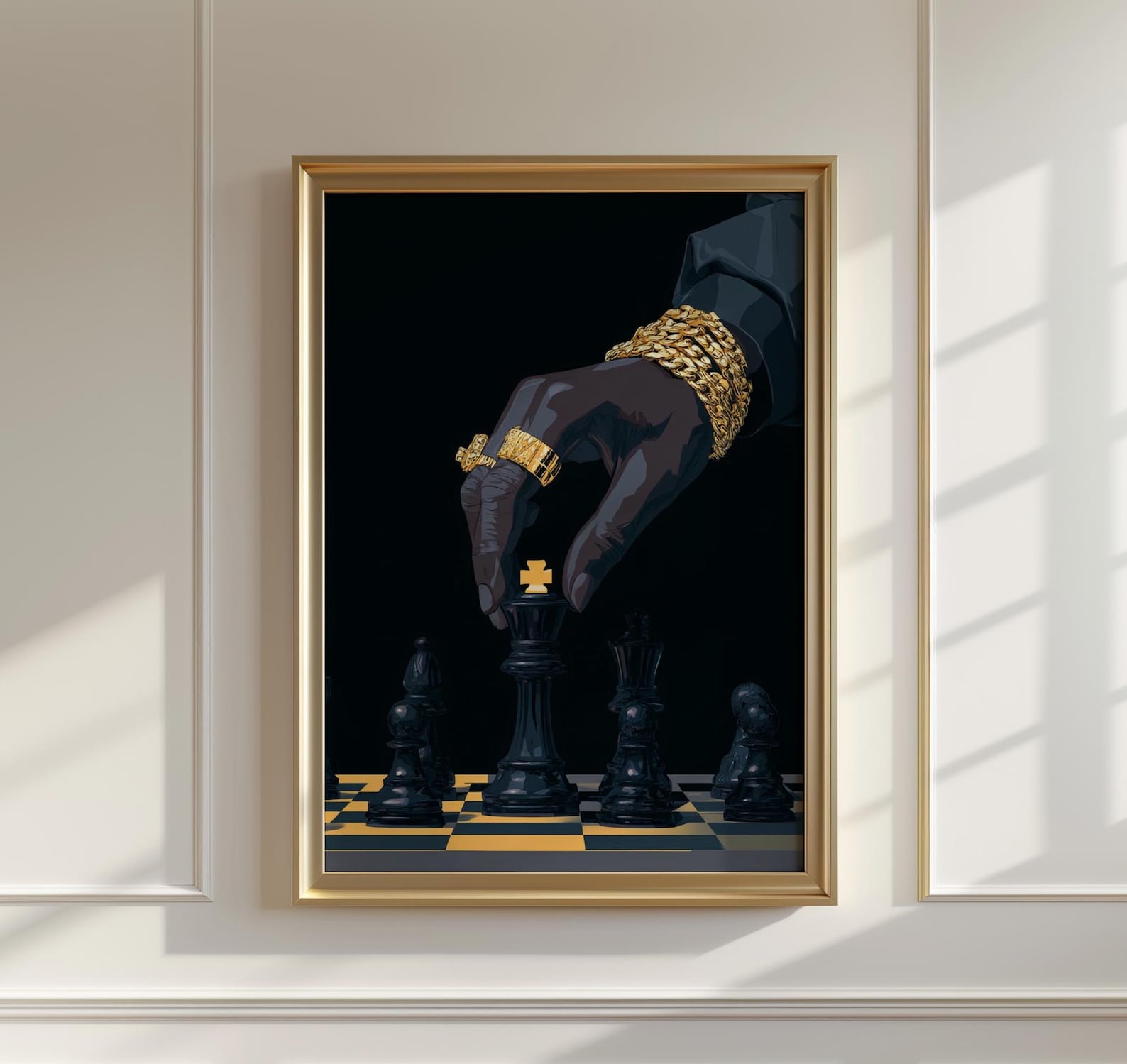 Black Rook Chess Print: Gold Hand, Minimalist Game Room Art (digital ...