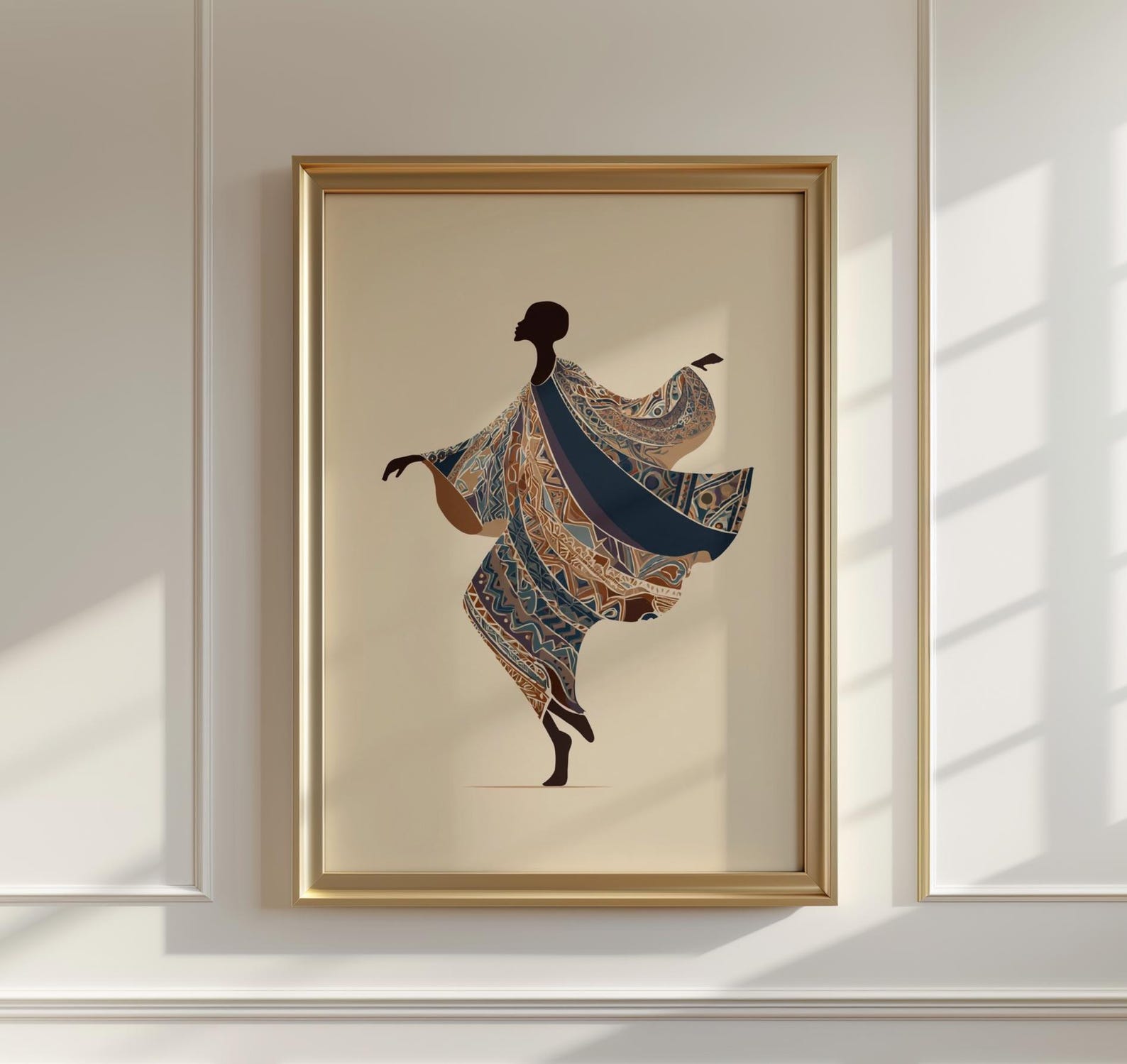 Dancing African Woman Art, Tribal Cape Minimal Print, Neutral ...