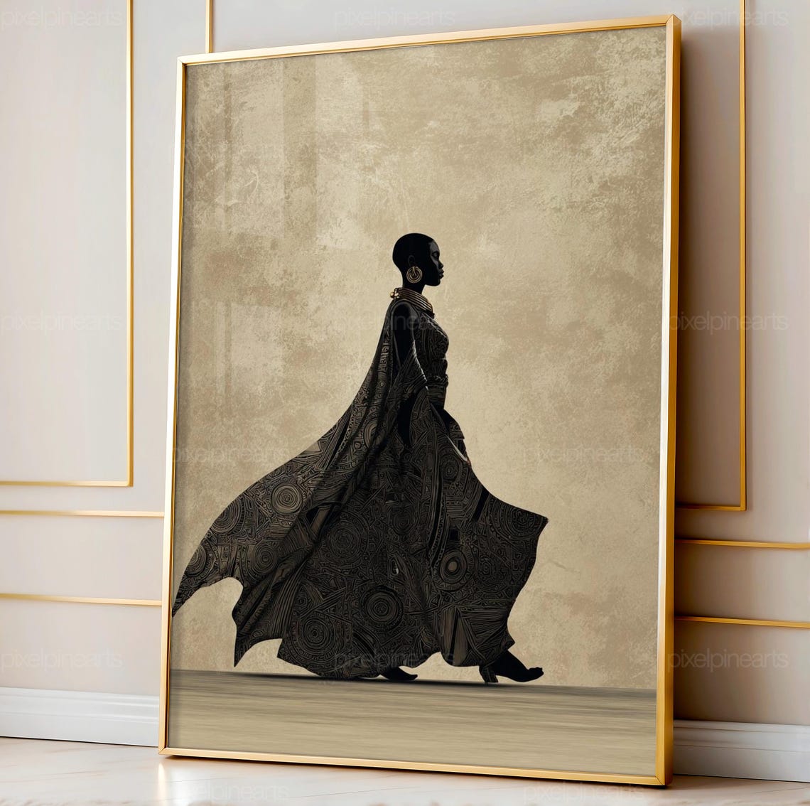 African Woman Walking Art, Tribal Cape Wall Print, Minimalist ...