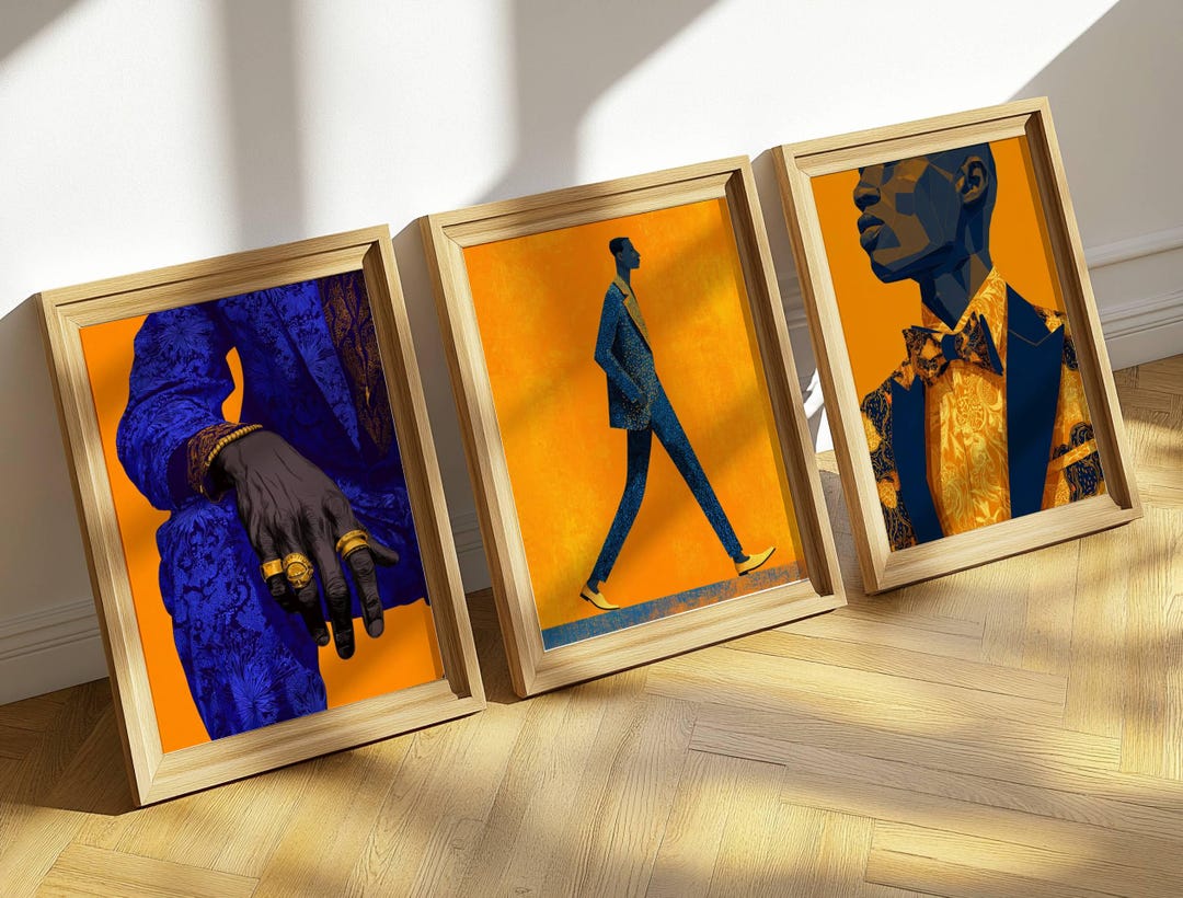 Afro Dandy Wall Art Bundle – Set of 3 Black Male Fashion Prints, Flat ...