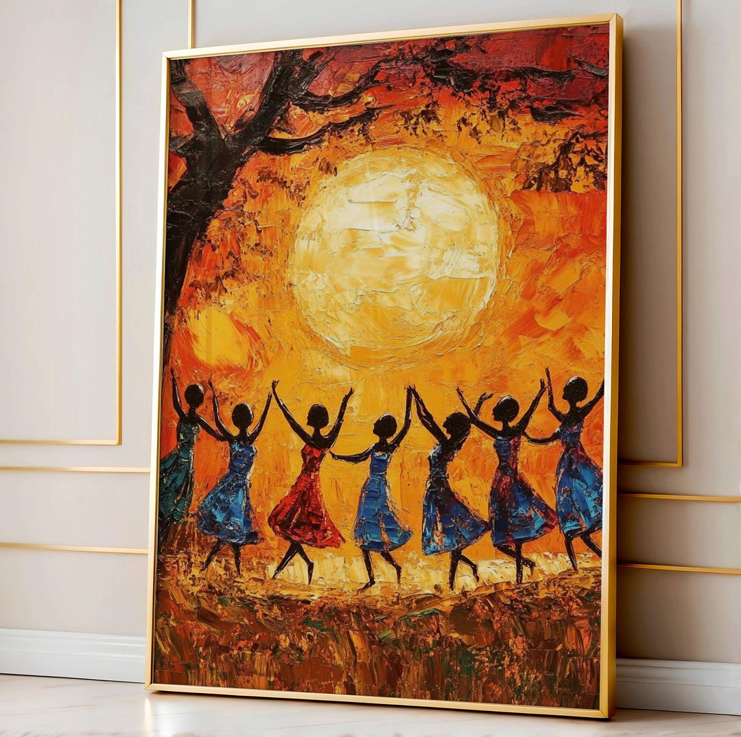 Afro Tribal Dance Art, African Sunset Wall Art, Cultural Home Decor ...