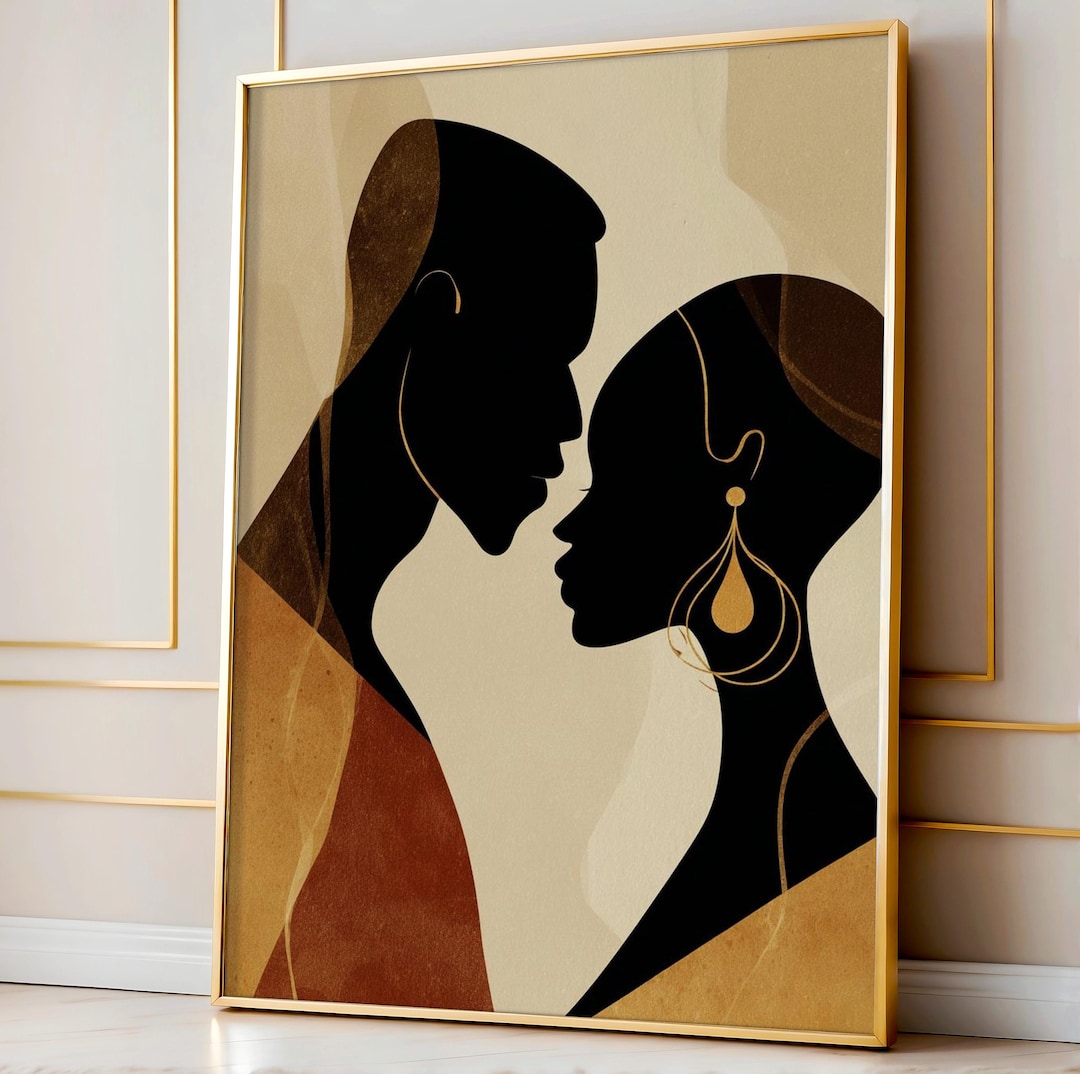 Black Couple Profile Art, Black Love Abstract Illustration, African ...