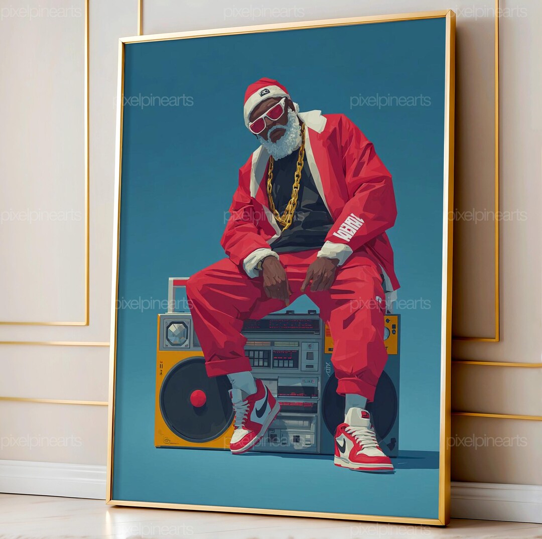Boombox Santa Art, Retro Hip Hop Christmas Décor, Black Santa Urban ...