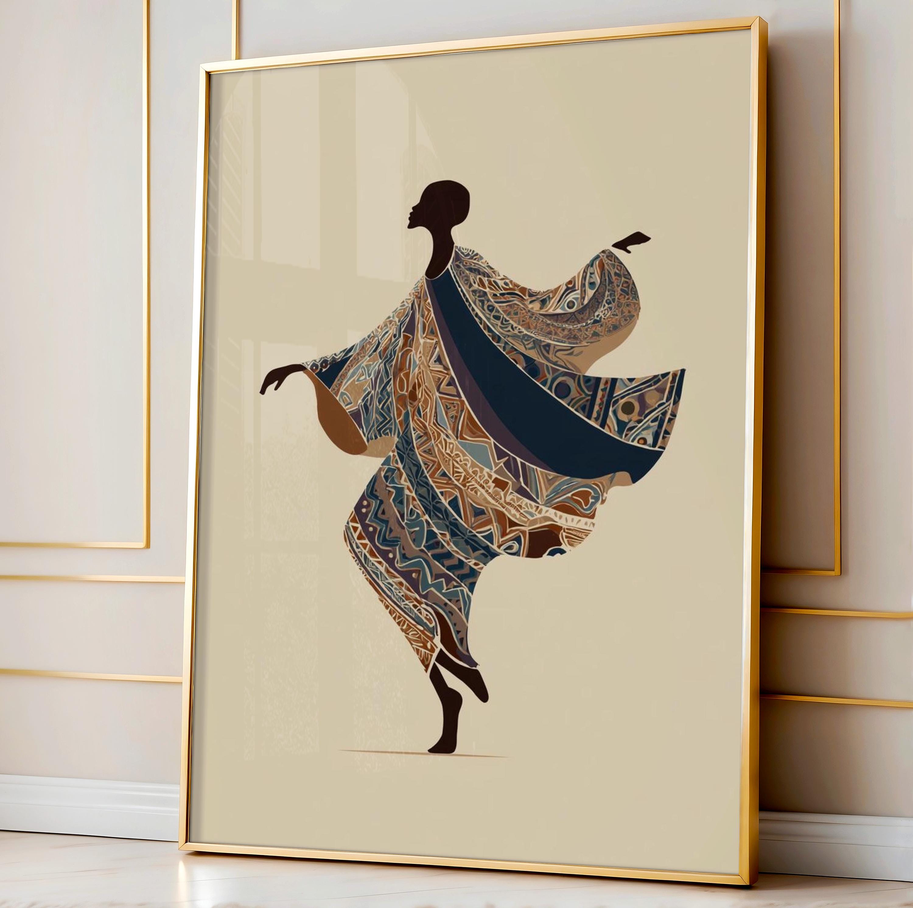 Dancing African Woman Art, Tribal Cape Minimal Print, Neutral ...