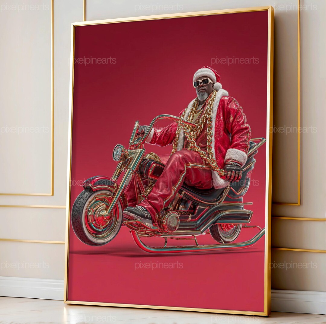 Lowrider Sleigh Santa Art, Urban Christmas Printable, Cool Hip Hop ...