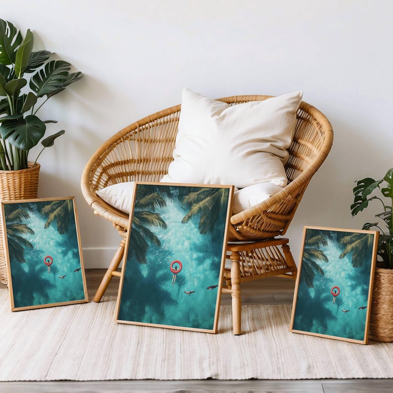 Swimming Pool Wall Art, Girl Floating in Water Digital Print, Palm Tree ...