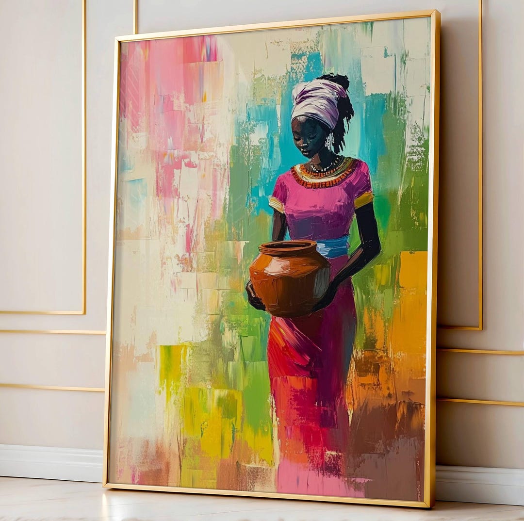African Water Carrier Art Print, Black Woman With Pot, Afro Boho ...