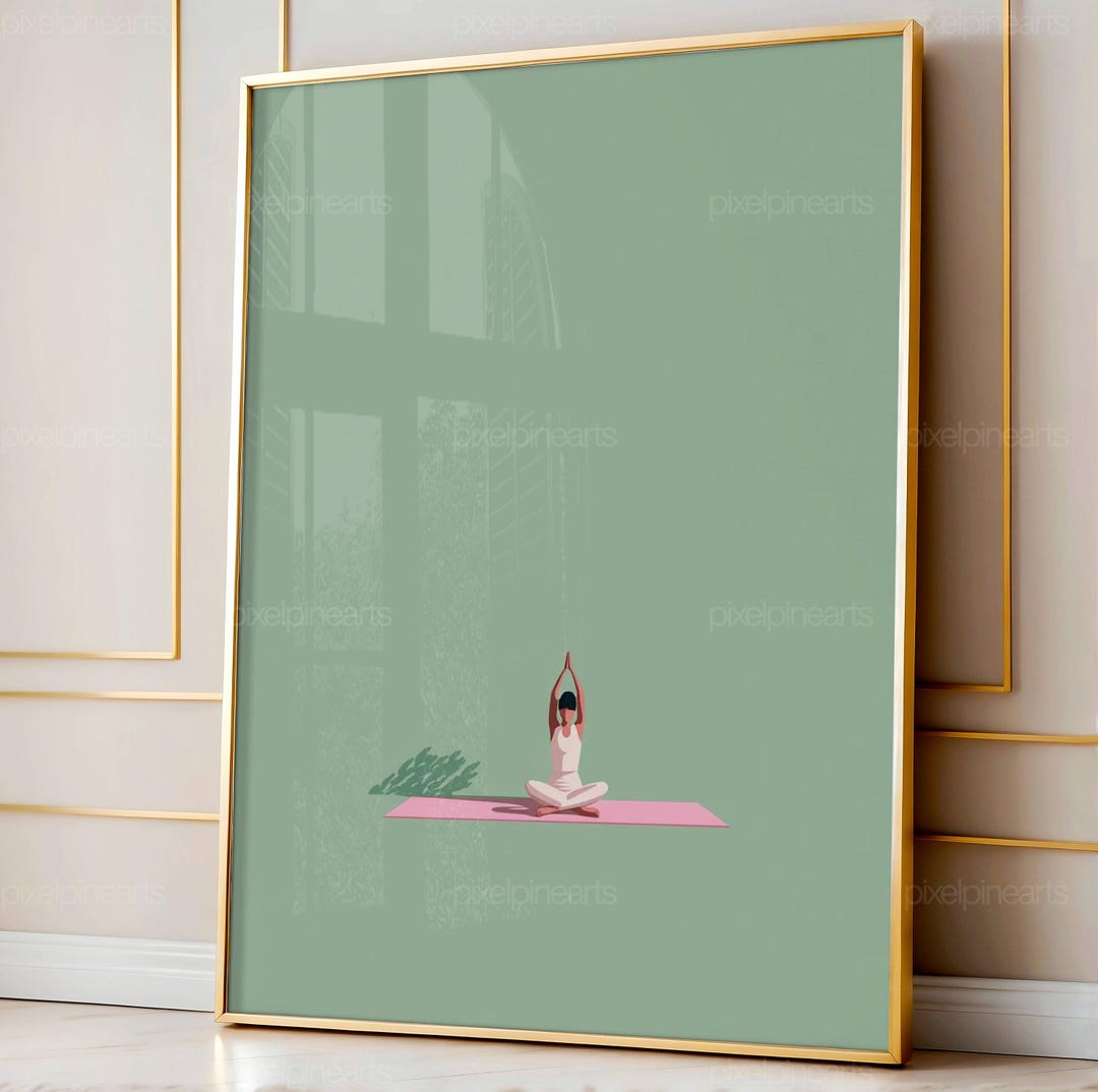 Tiny Legs-up Yoga Pose Wall Art - Minimal Zen Fitness Poster - Green ...