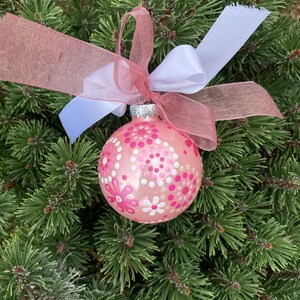 Hand Painted Glass Christmas Ornament Modern Polka Dot Flower Design on ...