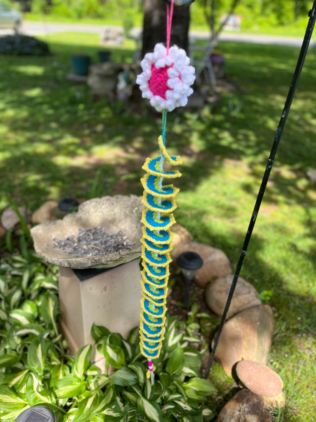 Crocheted Wind Spinner, Garden Wind Chime Spinner, Crochet Wind Spinner ...