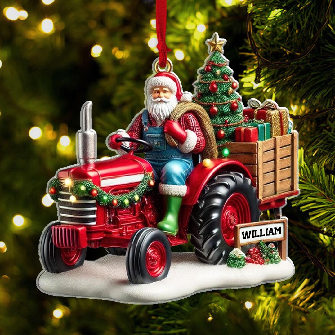 Personalized Farmer Santa on Tractor Ornament - Etsy
