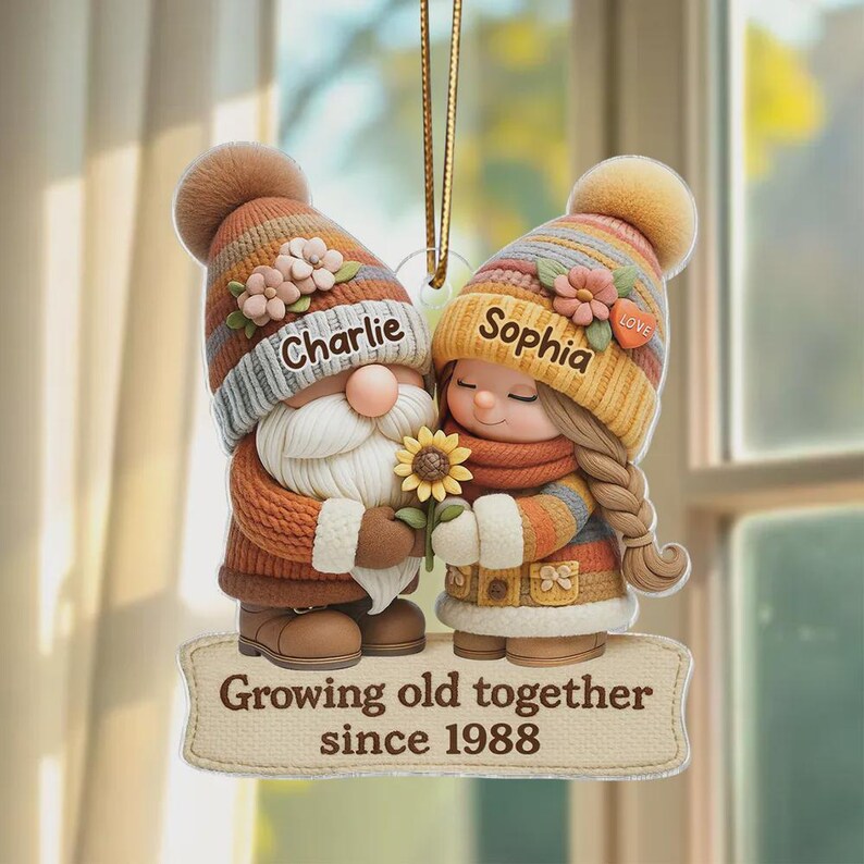 Gnome Couple Growing Old Together Personalized Acrylic Ornament, Couple ...