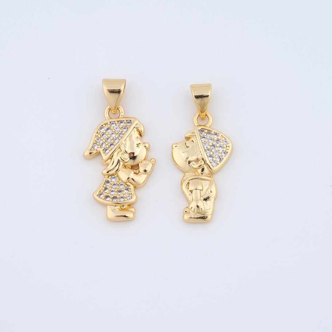Zircon Couple Charms,18k Gold Filled Boy Girl Pendant,diy Jewelry ...