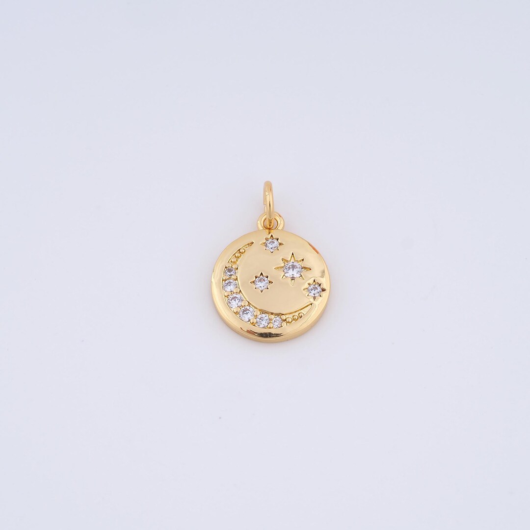 Gold Moon Charms,18k Gold Filled Round Moon Pendant,diy Jewelry ...