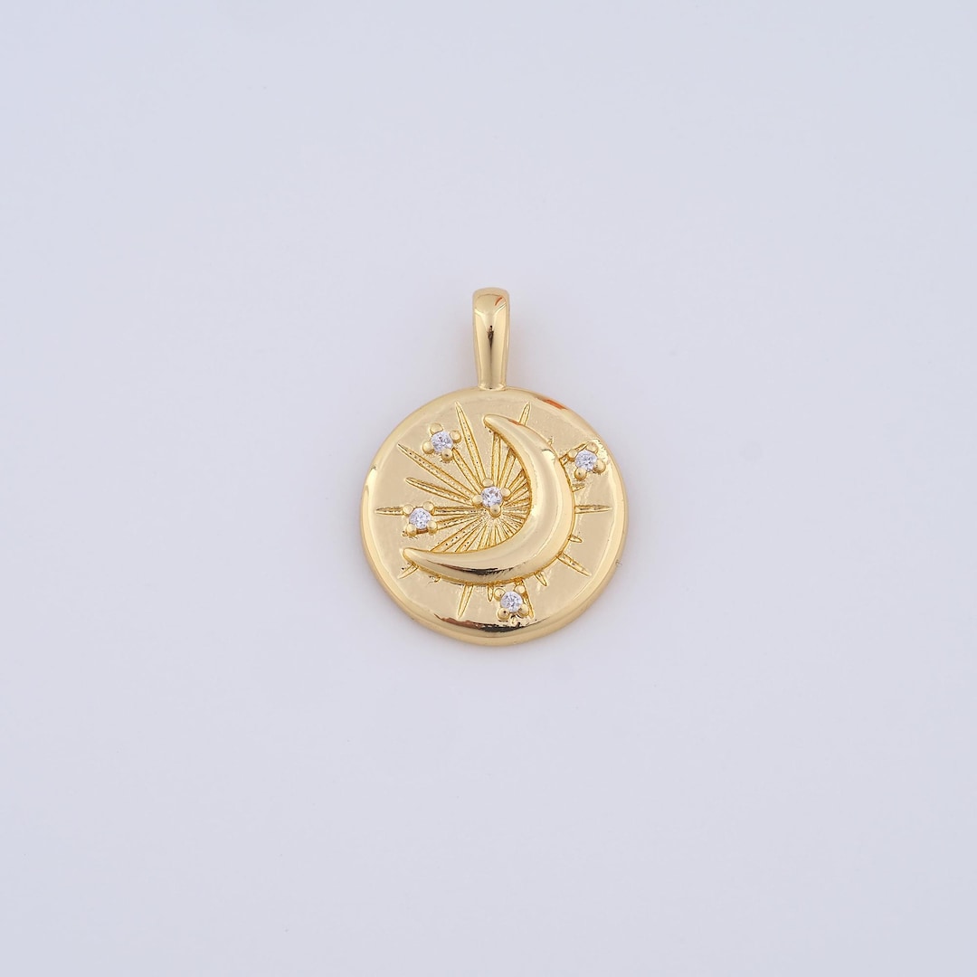 Gold Moon Charms,18k Gold Filled Round Moon Pendant,diy Jewelry ...