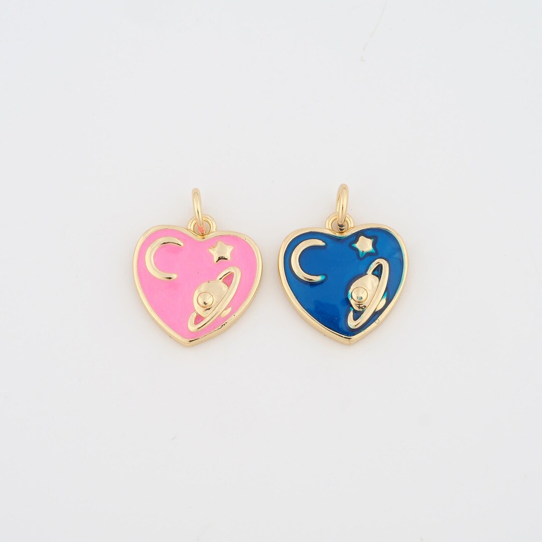 Enamel Heart Moon Star Charms,18k Gold Filled Saturn Pendant,diy ...