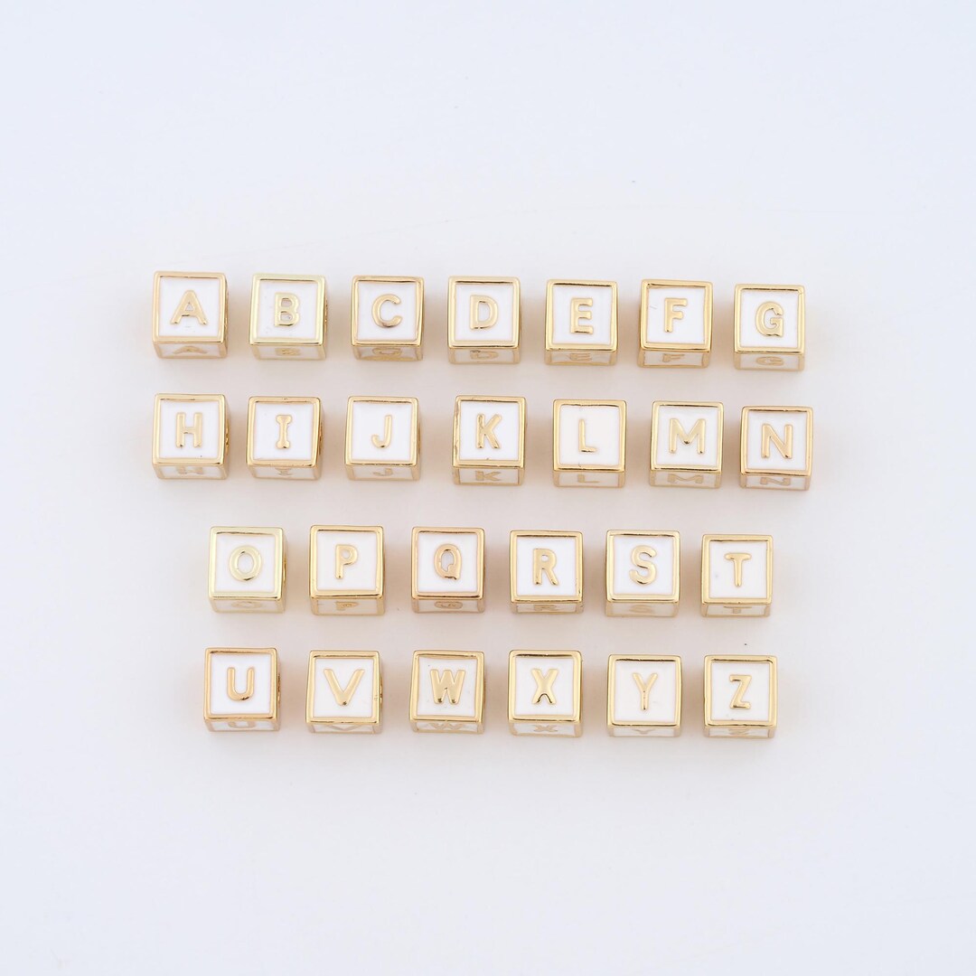 White Cube Beads 18K Gold Filled Initial 26 Spacer Beads,gold Letter ...