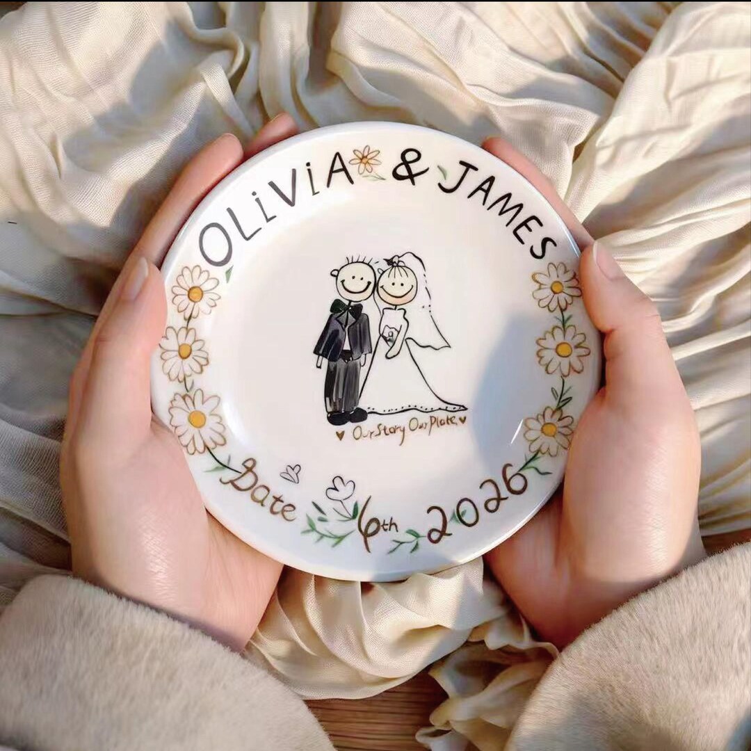 Personalized Hand Painted Wedding Plate & Ring Dish Set, Custom Ceramic ...