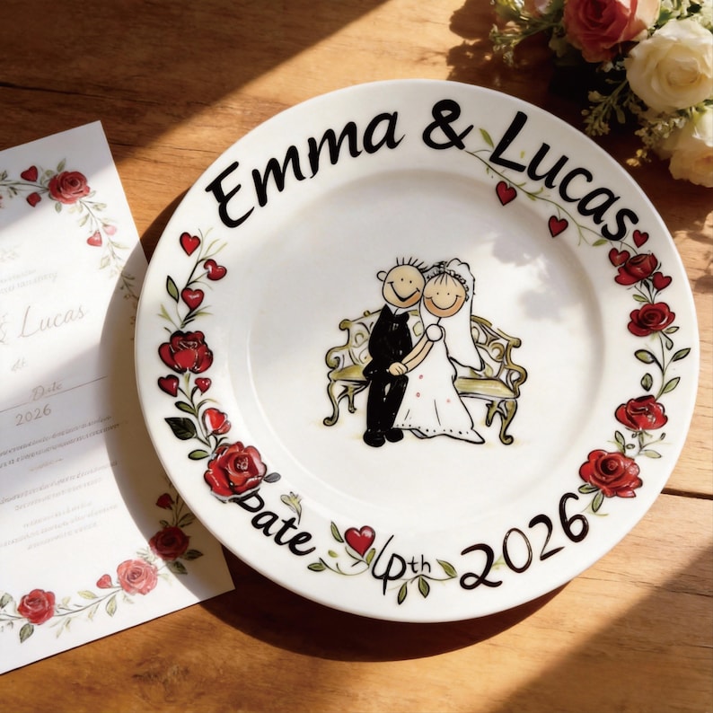 Personalized Hand Painted Wedding Plate & Ring Dish Set, Custom Ceramic ...