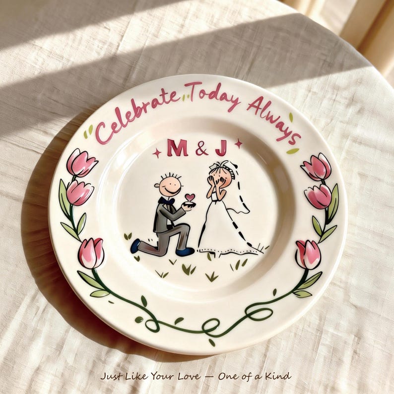 Personalized Hand Painted Wedding Plate & Ring Dish Set, Custom Ceramic ...