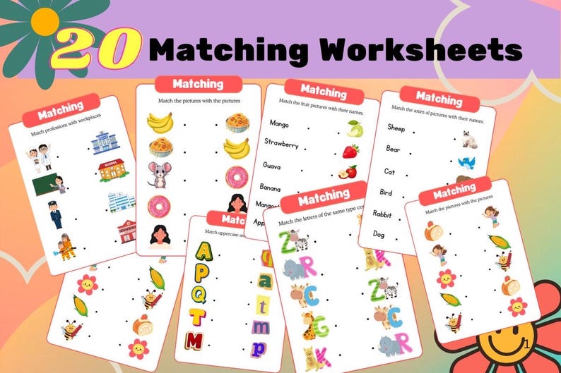 20 Printable Matching Worksheets | Fun Educational Busy Book for ...