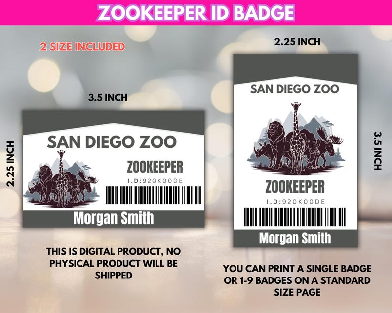 Editable Zookeeper ID Badge Template: Zoo Pretend Play (digital ...