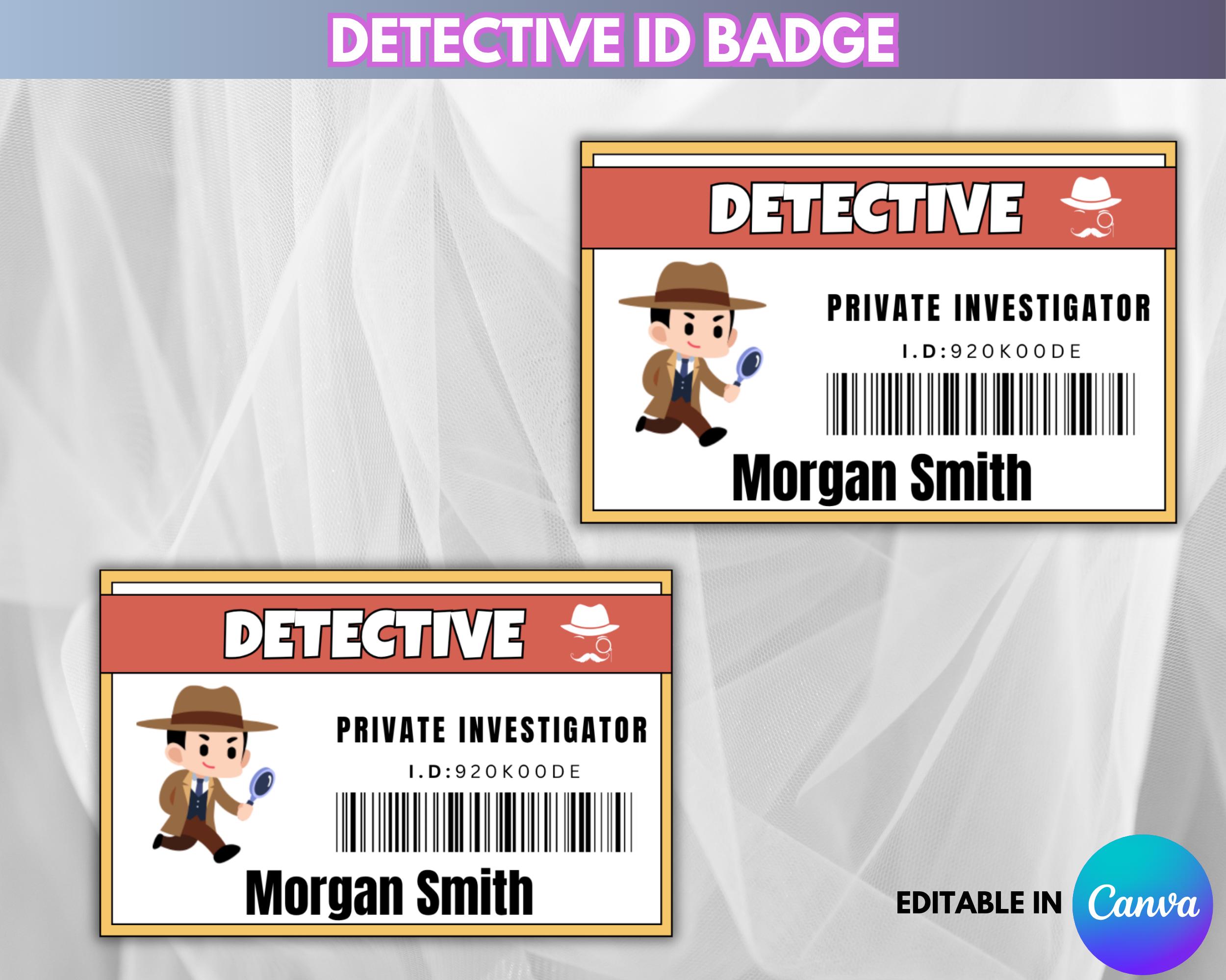 Editable Detective ID Badge Template, Printable Secret Agent Name Tag ...