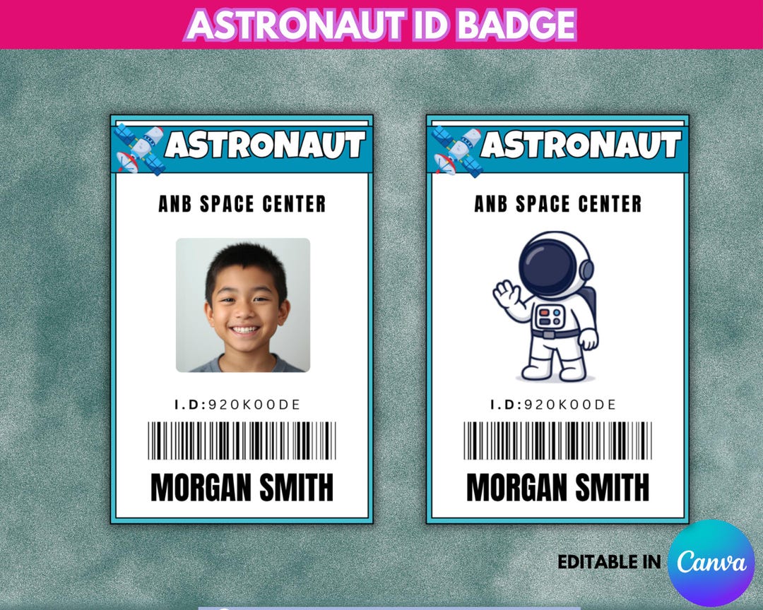 Editable Astronaut ID Badge Template, Printable Space Name Tag, Cosplay ...