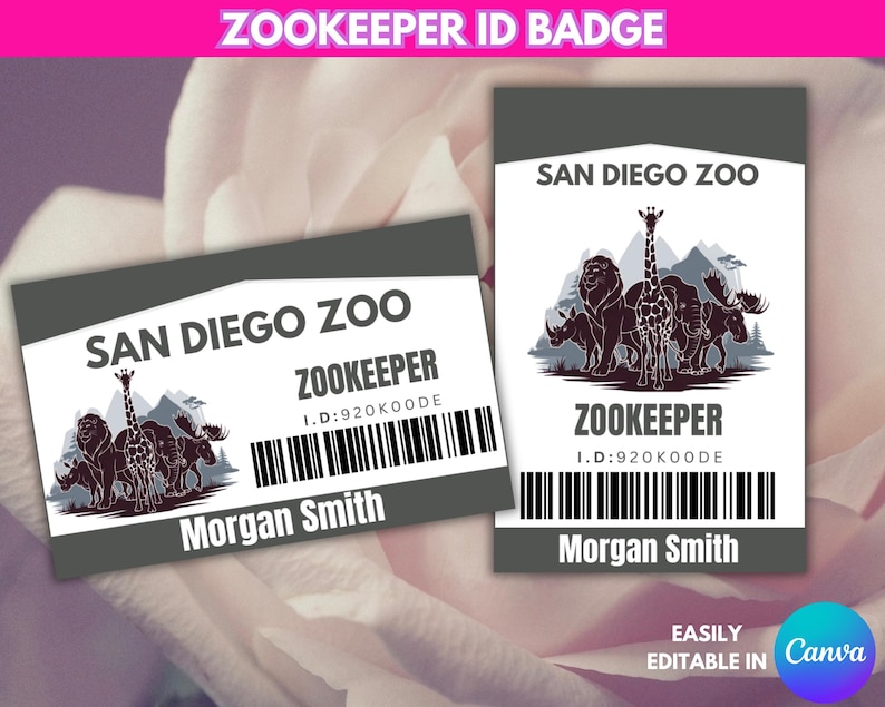 Editable Zookeeper ID Badge Template: Zoo Pretend Play (digital ...