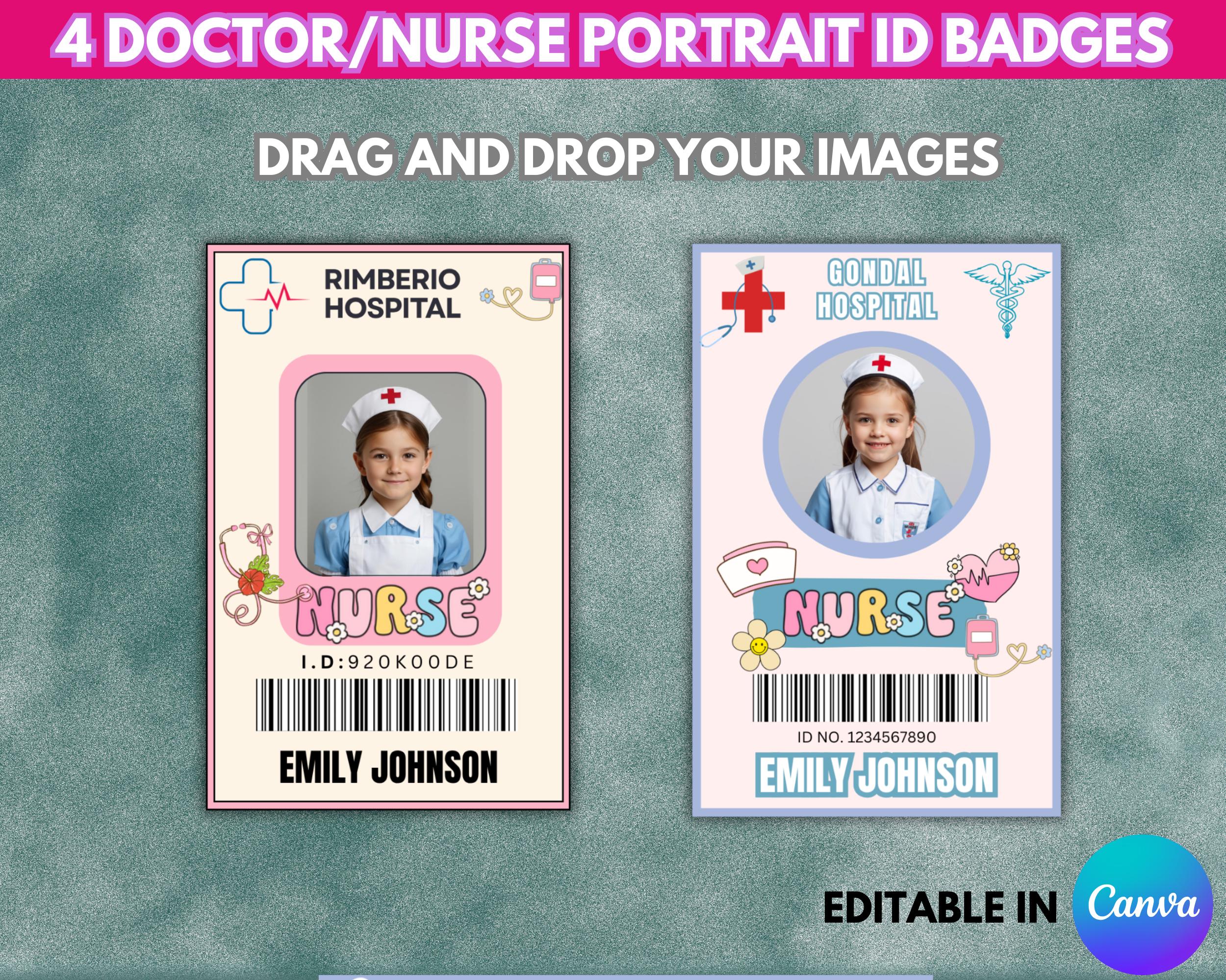 Doctor ID Badge Template (canva Editable), Customizable Nurse Name Tag ...