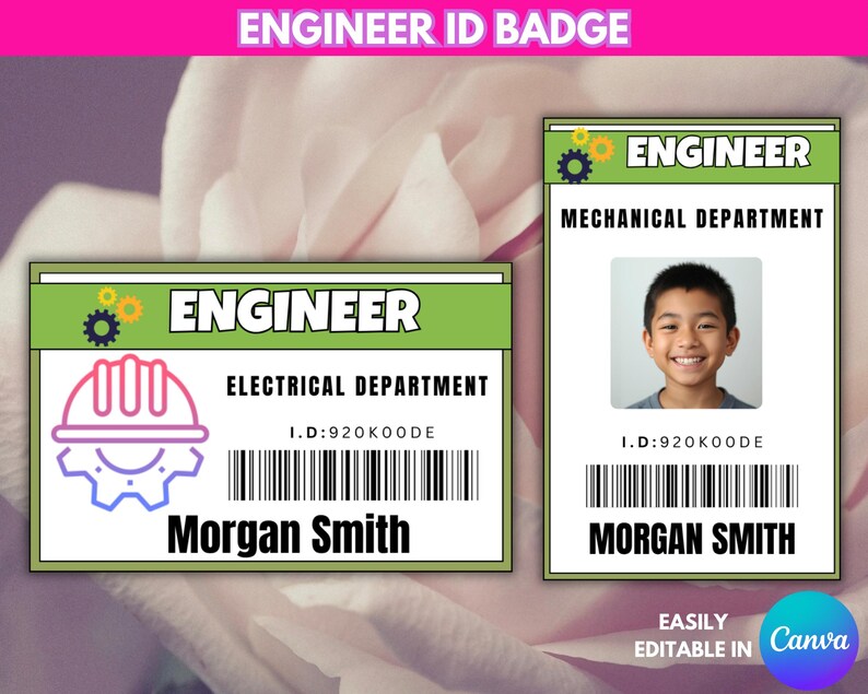 Editable Engineer ID Badge Template, Printable Name Tag, Custom Work ID ...