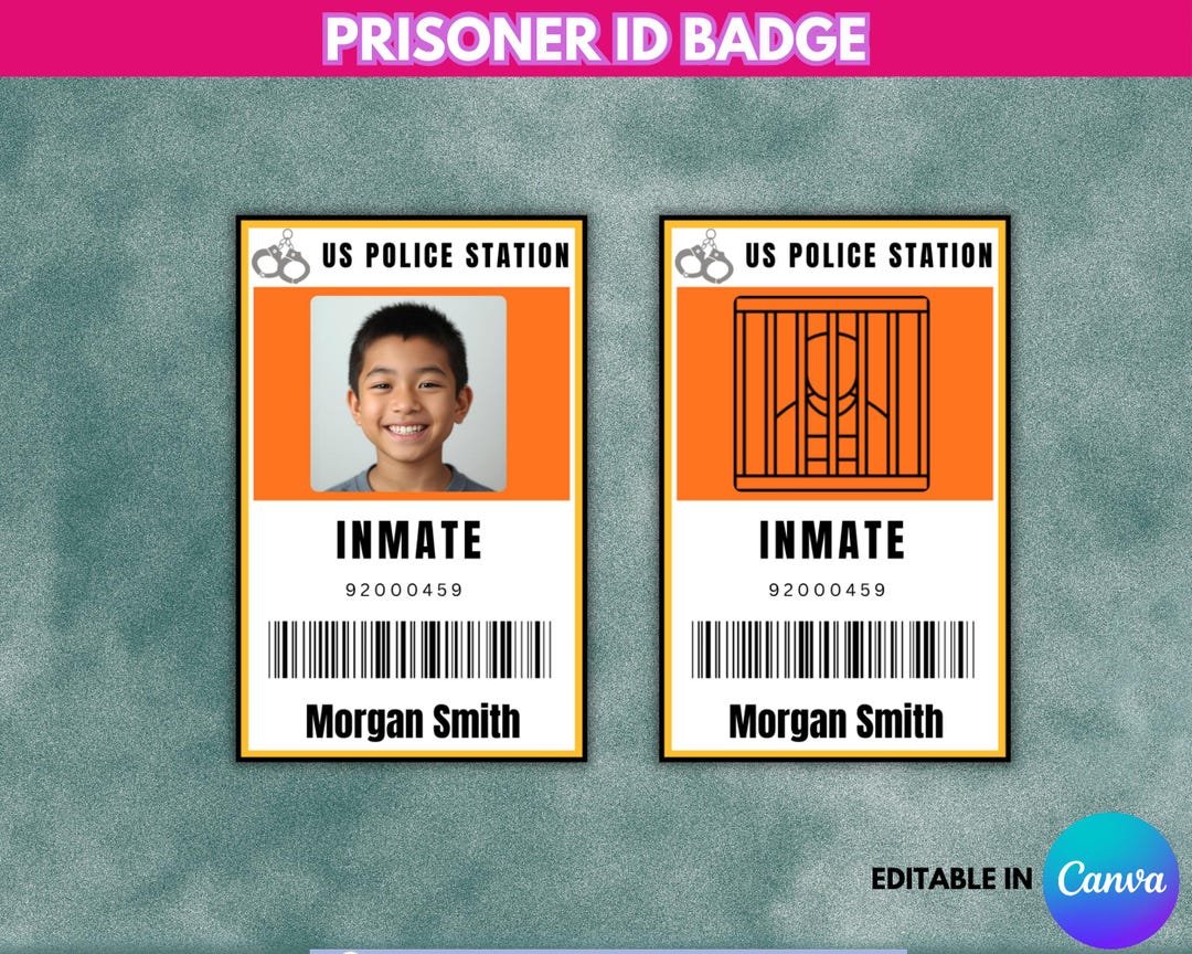 Prisoner Costume ID Badge Template, Halloween Inmate Costume Prop, Kids ...