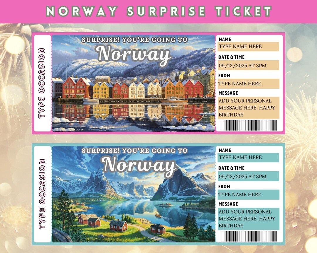 Norway Surprise Trip Ticket: Printable Boarding Pass Canva Template - Etsy