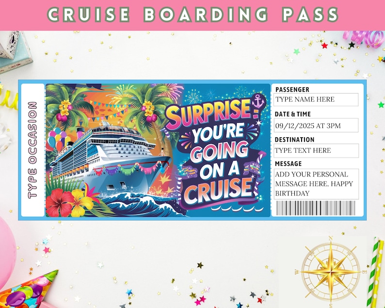 Editable Cruise Ticket Template, Printable Cruise Boarding Pass ...