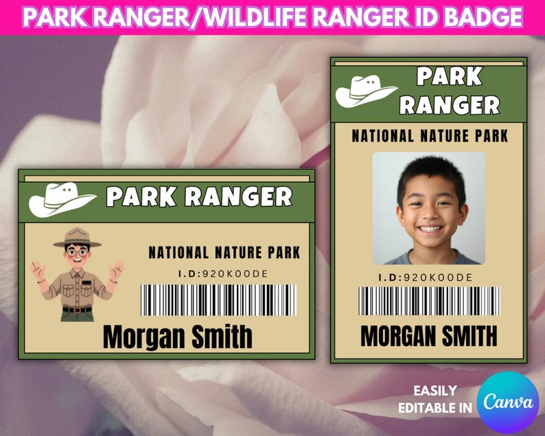 Editable Wildlife Ranger ID Badge Template, Printable Park Ranger Name ...