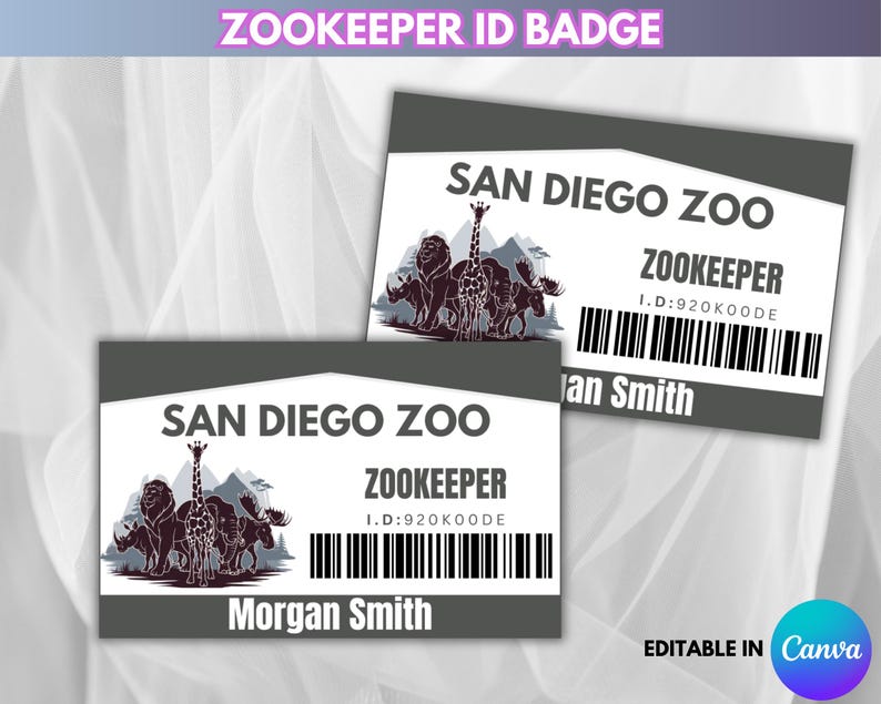 Editable Zookeeper ID Badge Template: Zoo Pretend Play (digital ...