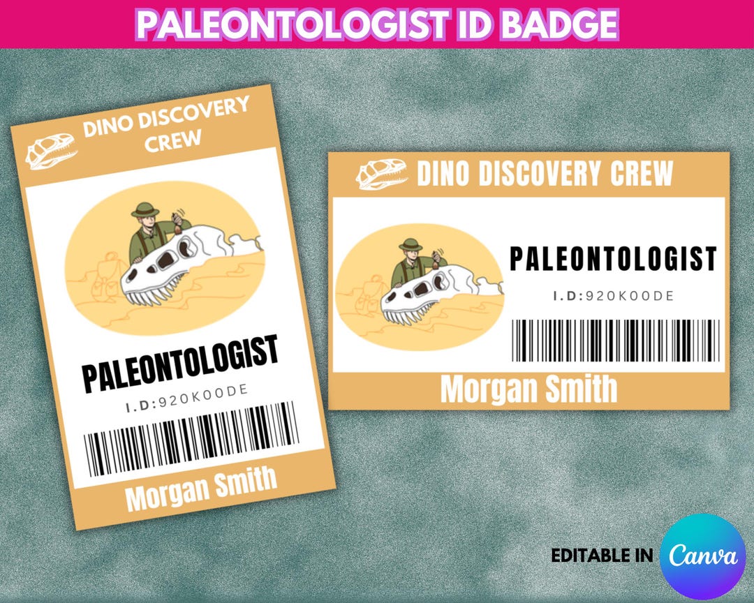 Editable Paleontologist ID Badge Template, Dinosaur Party Name Tag ...