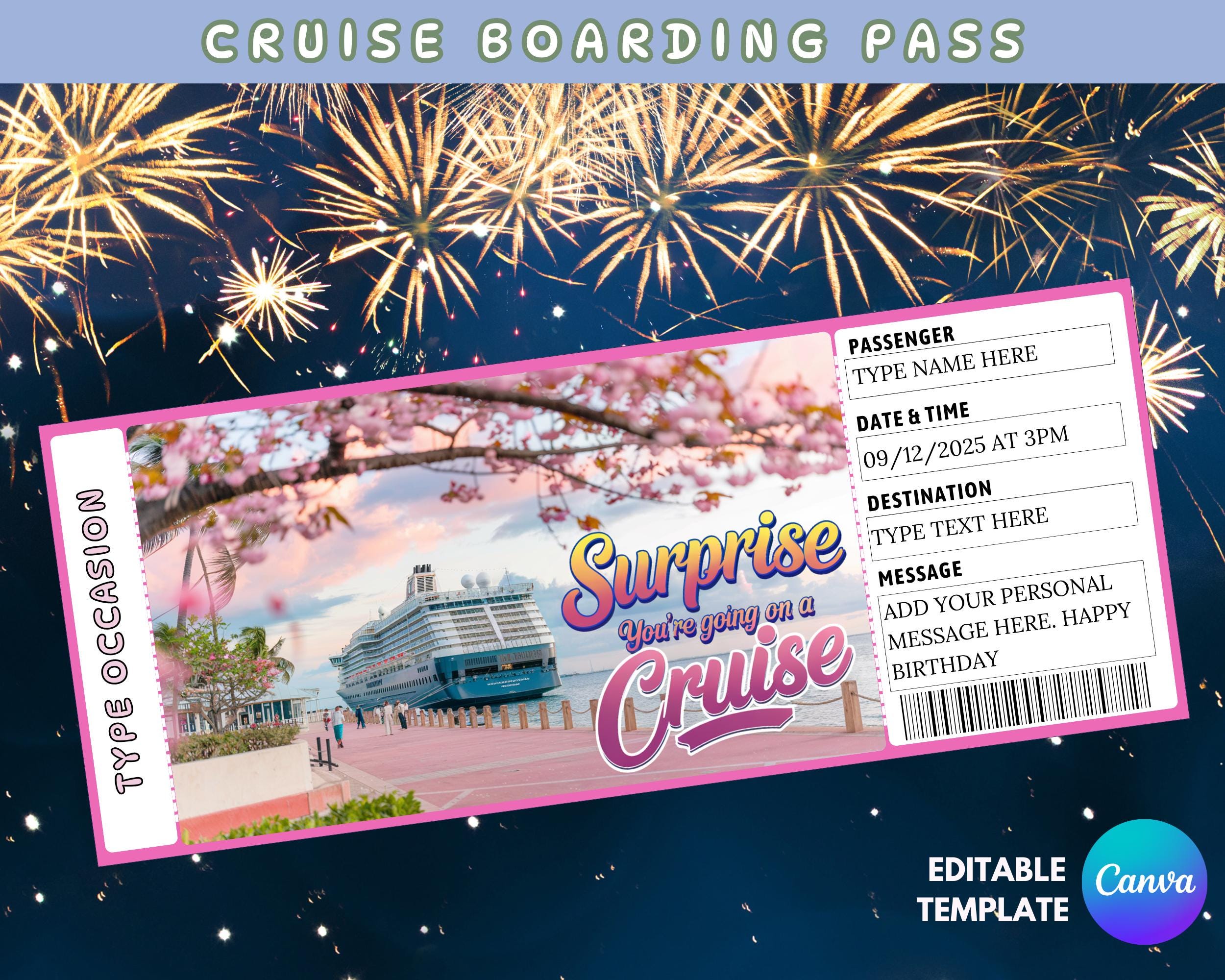 Editable Cruise Ticket Template, Printable Cruise Boarding Pass ...