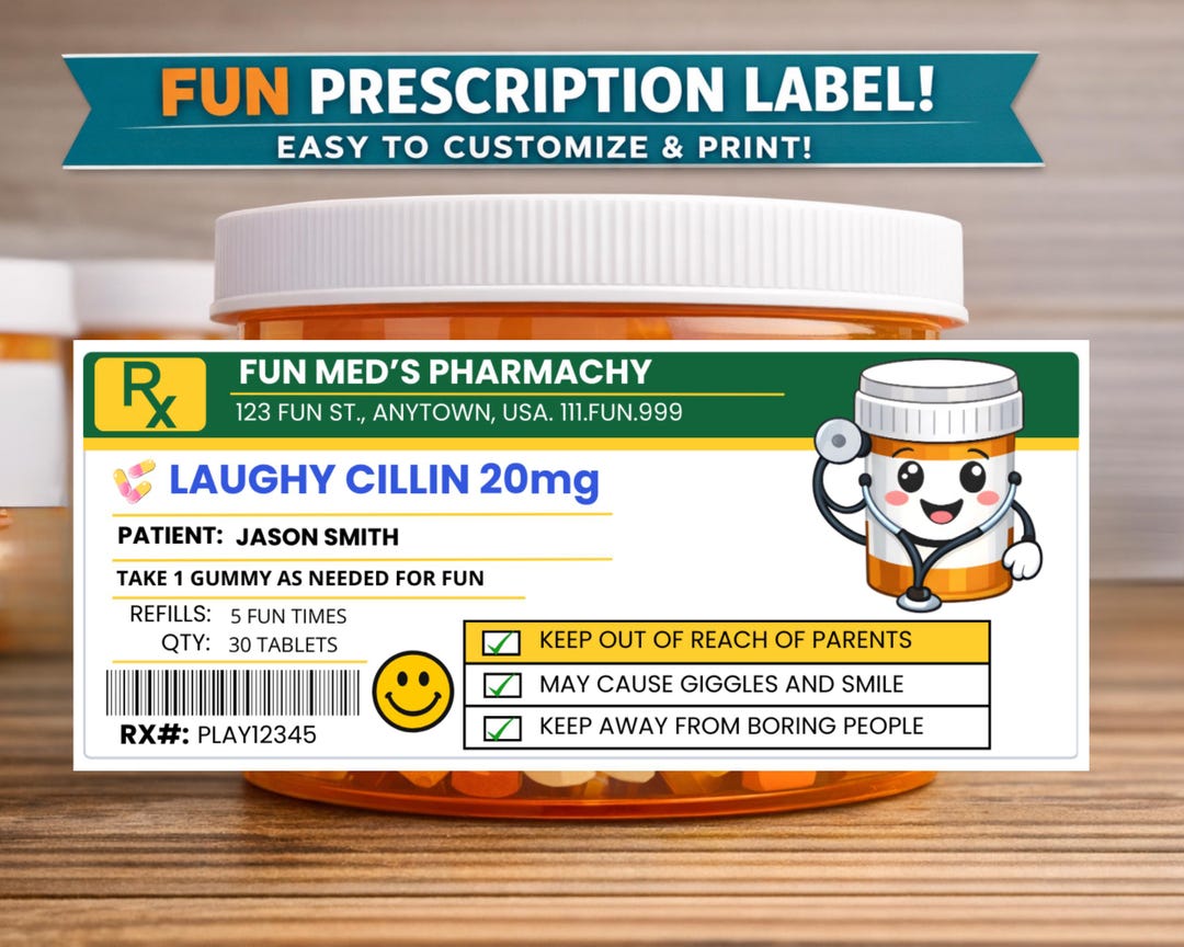 Editable Fun Pill Bottle Label Template | Funny Prescription Label ...