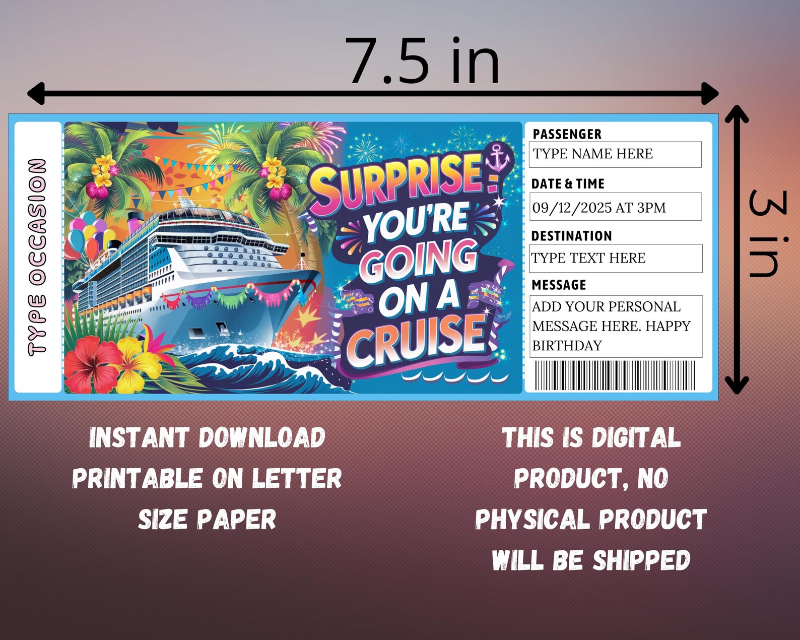 Editable Cruise Ticket Template: DIY Surprise Vacation Boarding Pass ...
