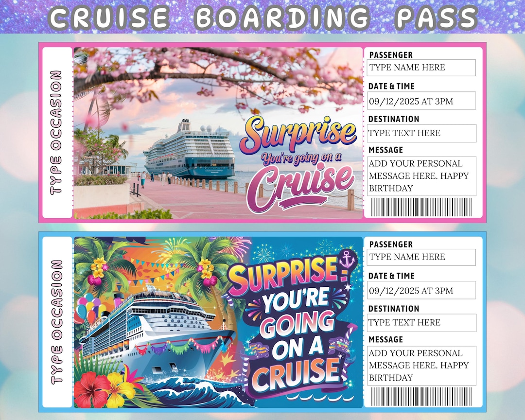 Editable Cruise Ticket Template: DIY Surprise Vacation Boarding Pass ...