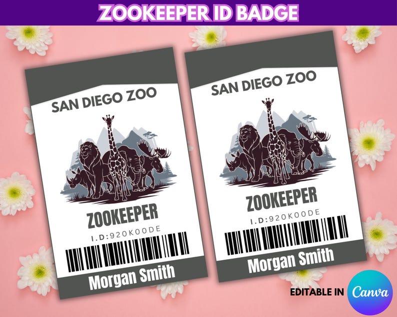 Editable Zookeeper ID Badge Template: Zoo Pretend Play (digital ...