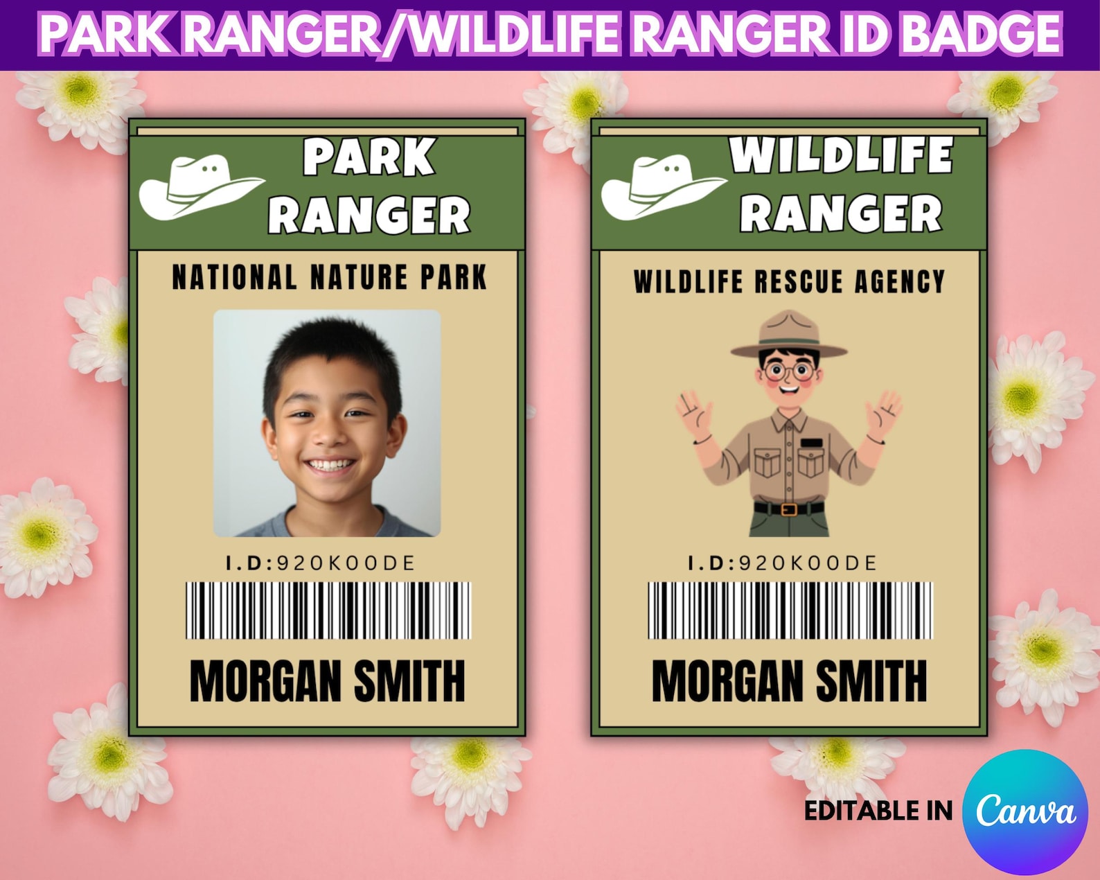 Editable Wildlife Ranger ID Badge Template, Printable Park Ranger Name ...