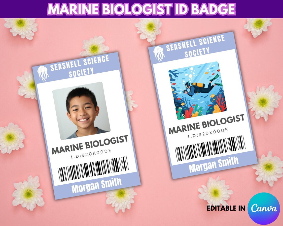 Editable Marine Biologist ID Badge Template, Printable Marine Biology ...
