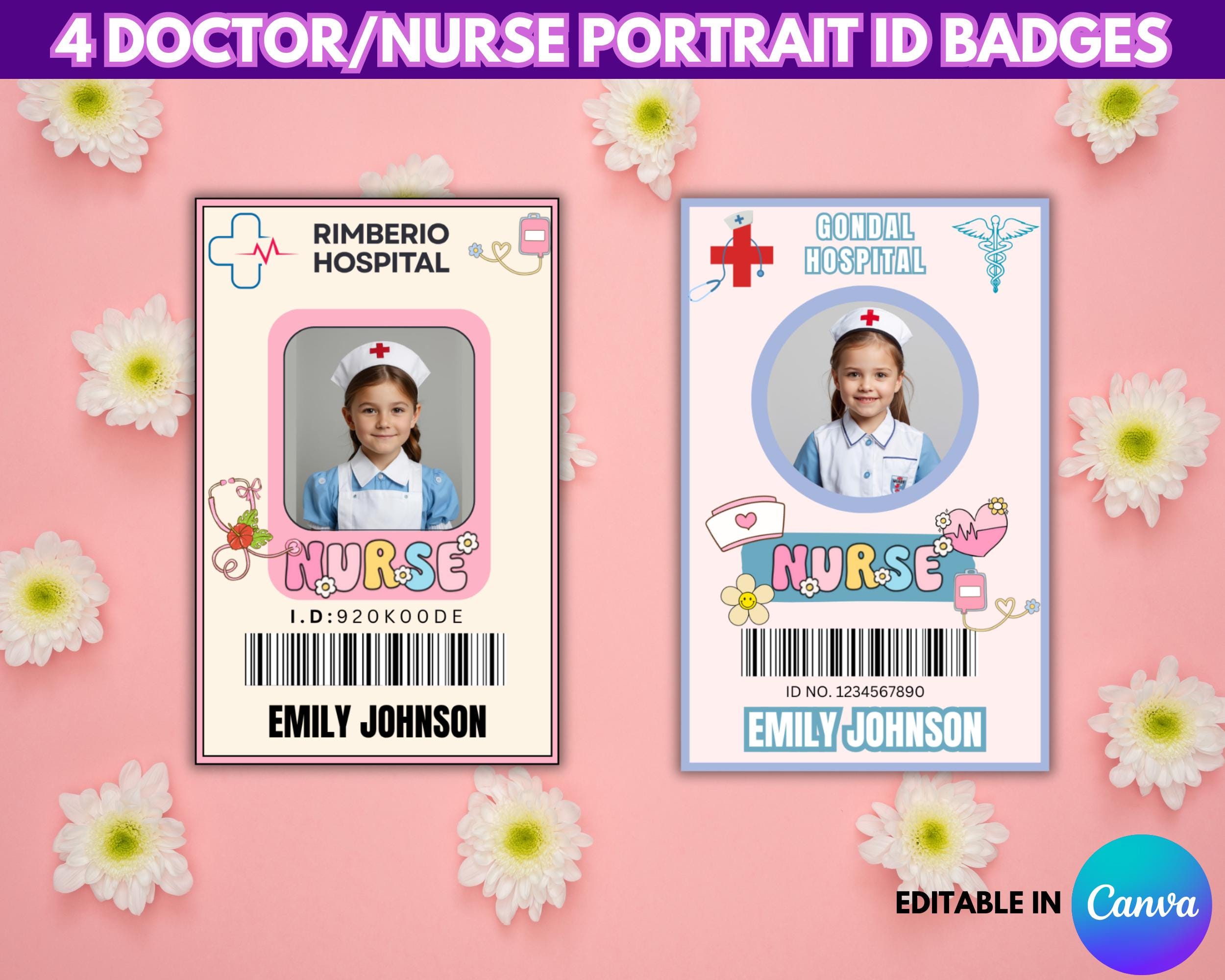 Doctor ID Badge Template (canva Editable), Customizable Nurse Name Tag ...