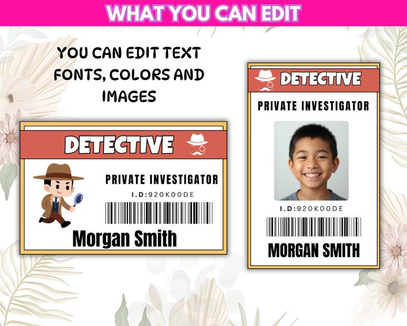 Editable Detective ID Badge Template, Printable Secret Agent Name Tag ...