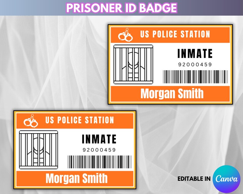 Prisoner Costume ID Badge Template, Halloween Inmate Costume Prop, Kids ...