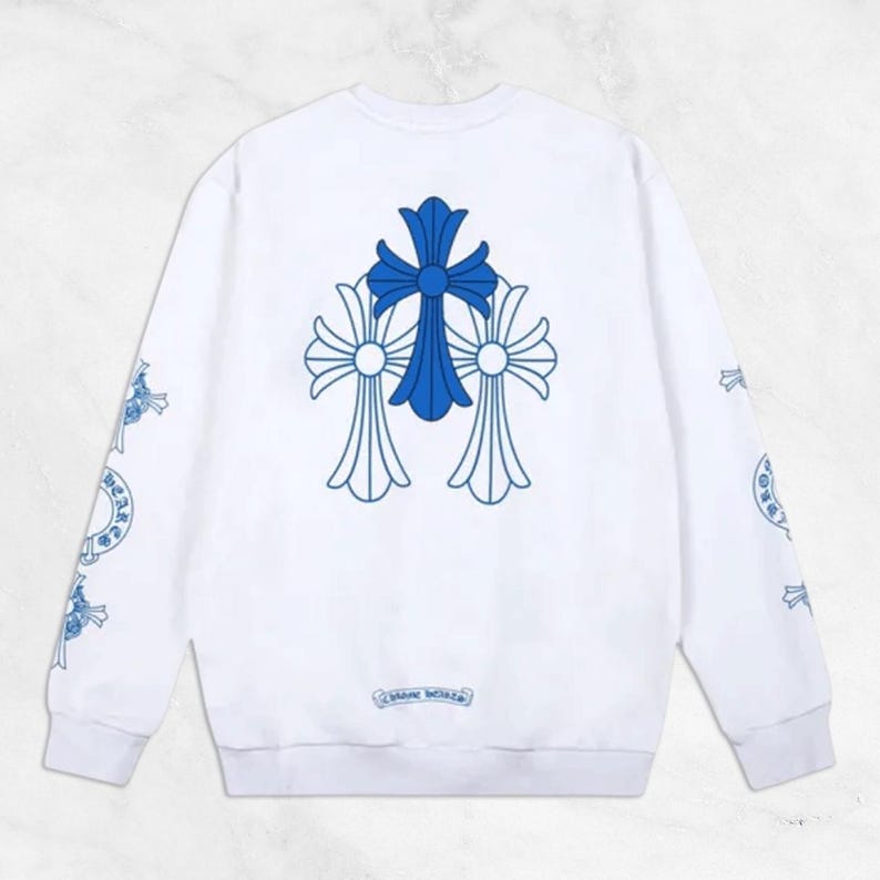 CH Gothic Cross Logo Crewneck Sweatshirt – Blue Streetwear Pullover ...